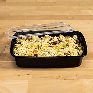 TIYA Takeout Containers - 48 oz Bulk 150 Pack with Lids - Rectangular Plastic To-Go Containers - Reusable, Microwavable, Dishwasher Safe - Leak-Proof for Meal Prep & Restaurants - BPA-Free