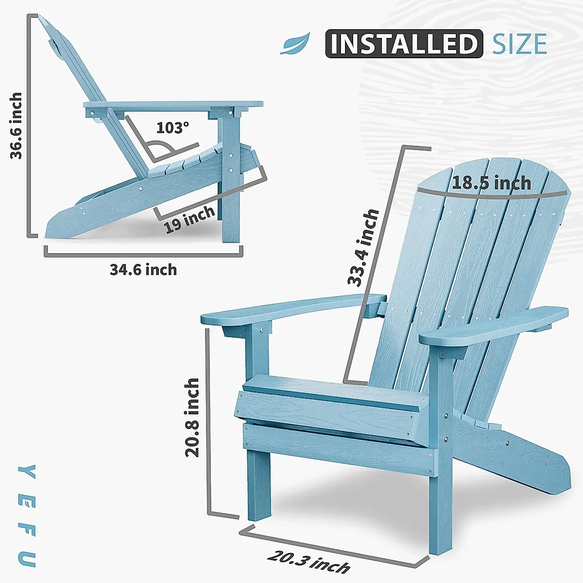 YEFU Adirondack Chair Plastic Weather Resistant, Patio Chairs, Looks Exactly Like Real Wood, Widely Used in Outdoor, Fire Pit, Deck, Outside, Garden, Campfire(Blue)