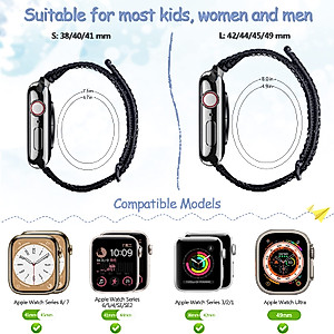 3-Pack Sport Loop Band Compatible for Kids Apple Watch Band 42mm(Series 10) 41mm 40mm 38mm, Nylon Braided Strap Bracelet for iWatch Series10/ 9/8/7/SE/SE2/6/5/4/3/2/1for Boys Girls,Black+Green+Blue