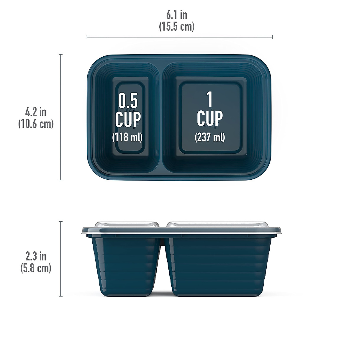 Bentgo® Prep 2-Compartment Snack Containers with Custom-Fit Lids - Reusable, Microwaveable, Durable BPA -Free, Freezer and Dishwasher-Safe Meal Prep Food Storage - 10 Trays & 10 Lids (Deep Teal)