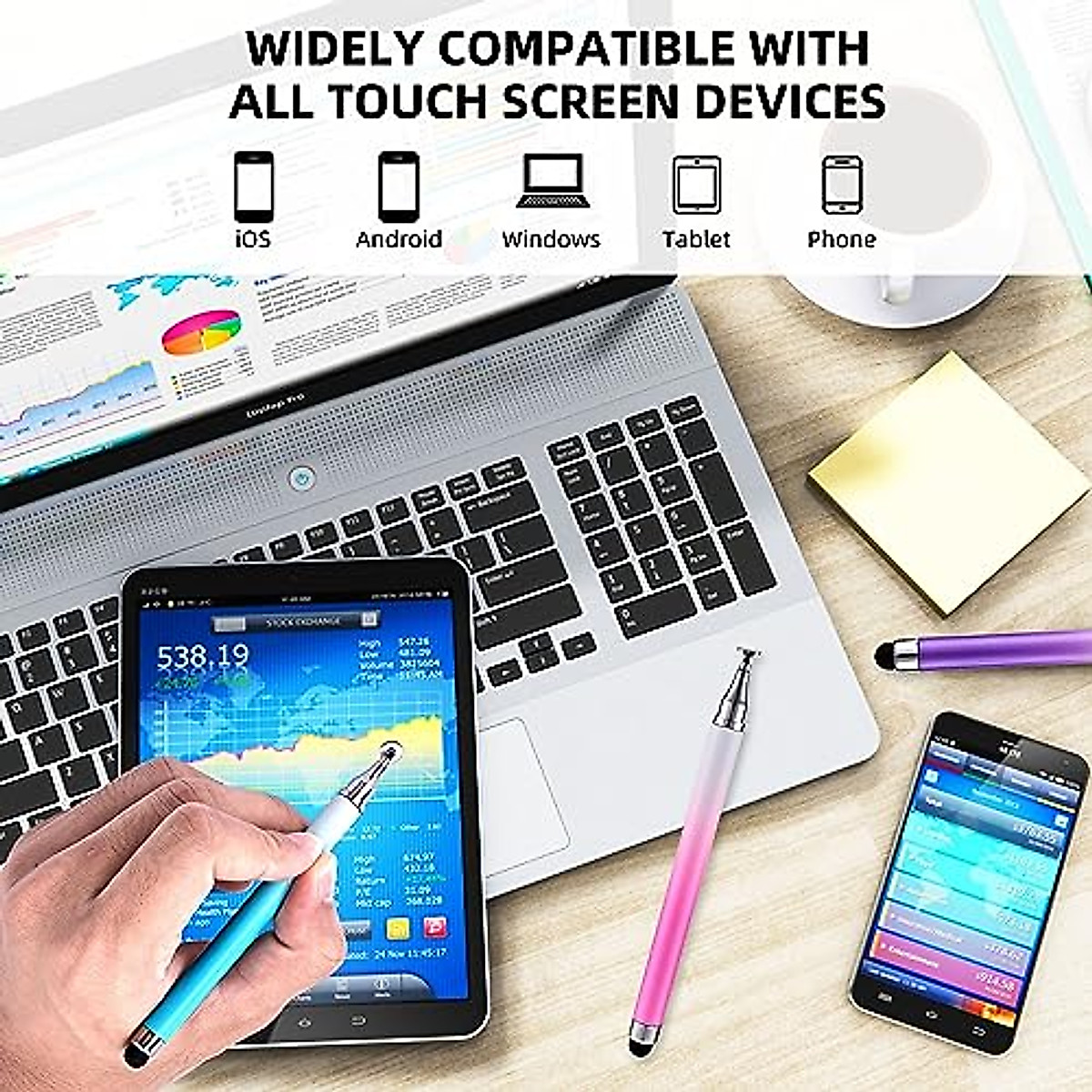 Amaxiu 2 in 1 Stylus Pens for Touch Screens,3 Pcs Stylus Pencil with Transparent Disc & Silicone Tip High Sensitivity Stylus Fine Point Stylus Pen Compatible with All Touch Devices