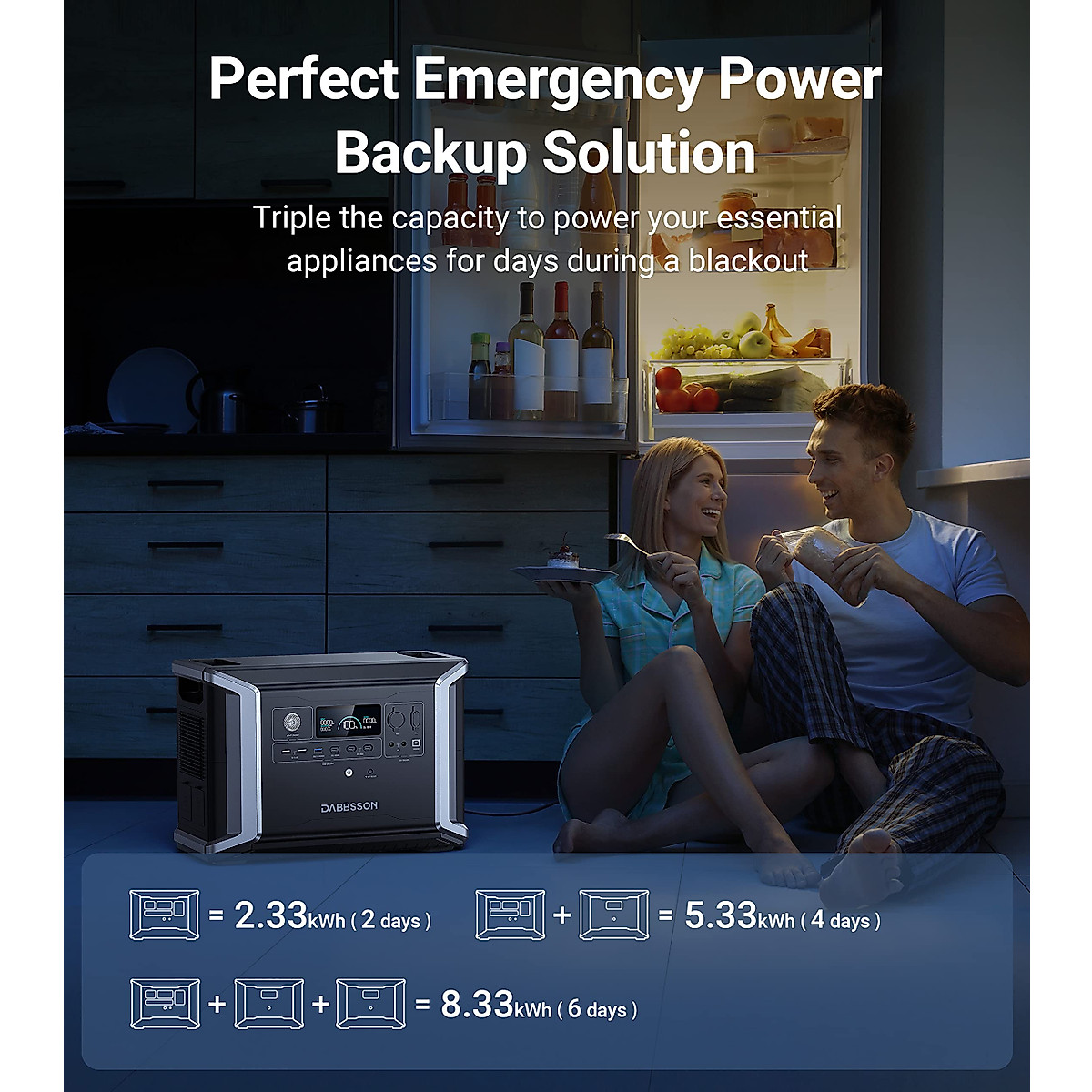Dabbsson Portable Power Station DBS2300, 2330Wh EV Semi-solid State LiFePO4 Home Battery Backup, Max 8330Wh, 5×2200W AC Outlets, Solar Generator for Camping, Home Backup, Emergency, RV