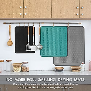 Silicone Dish Drying Mat,Drying Mat for Kitchen Counter, Silicone Trivets/Pot Holders ,Heat Resistant Mat,Easy to Drain and Clean Large Drainboard Mat, Dish Drainer Pad (17.72 x 15.75Inches, black)