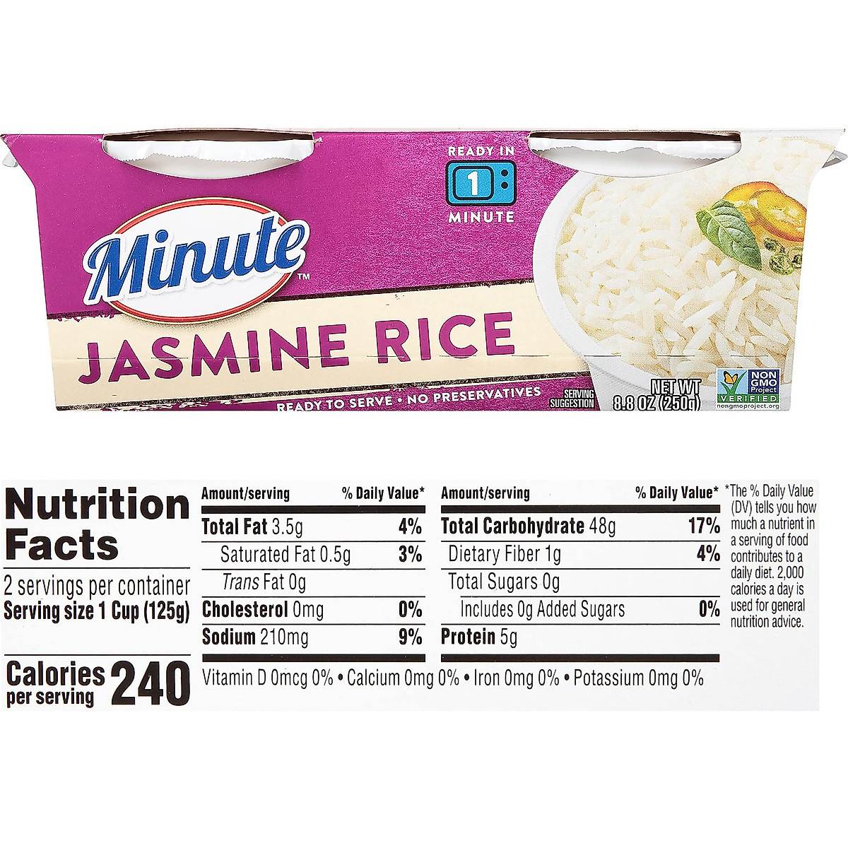 Microwaveable Jasmine Rice Bundle 8.8 Oz 2-Pack of Minute Jasmine Rice in Ready To Serve Cups and 3 My Outlet Mall Resealable Portable Storage Pouches