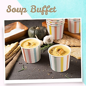 MATICAN Paper Ice Cream Cups, 100-Count 11-Oz Disposable Dessert Bowls for Hot or Cold Food, 11-Ounce Party Supplies Treat Cups for Sundae, Frozen Yogurt, Soup, Pastel Stripes