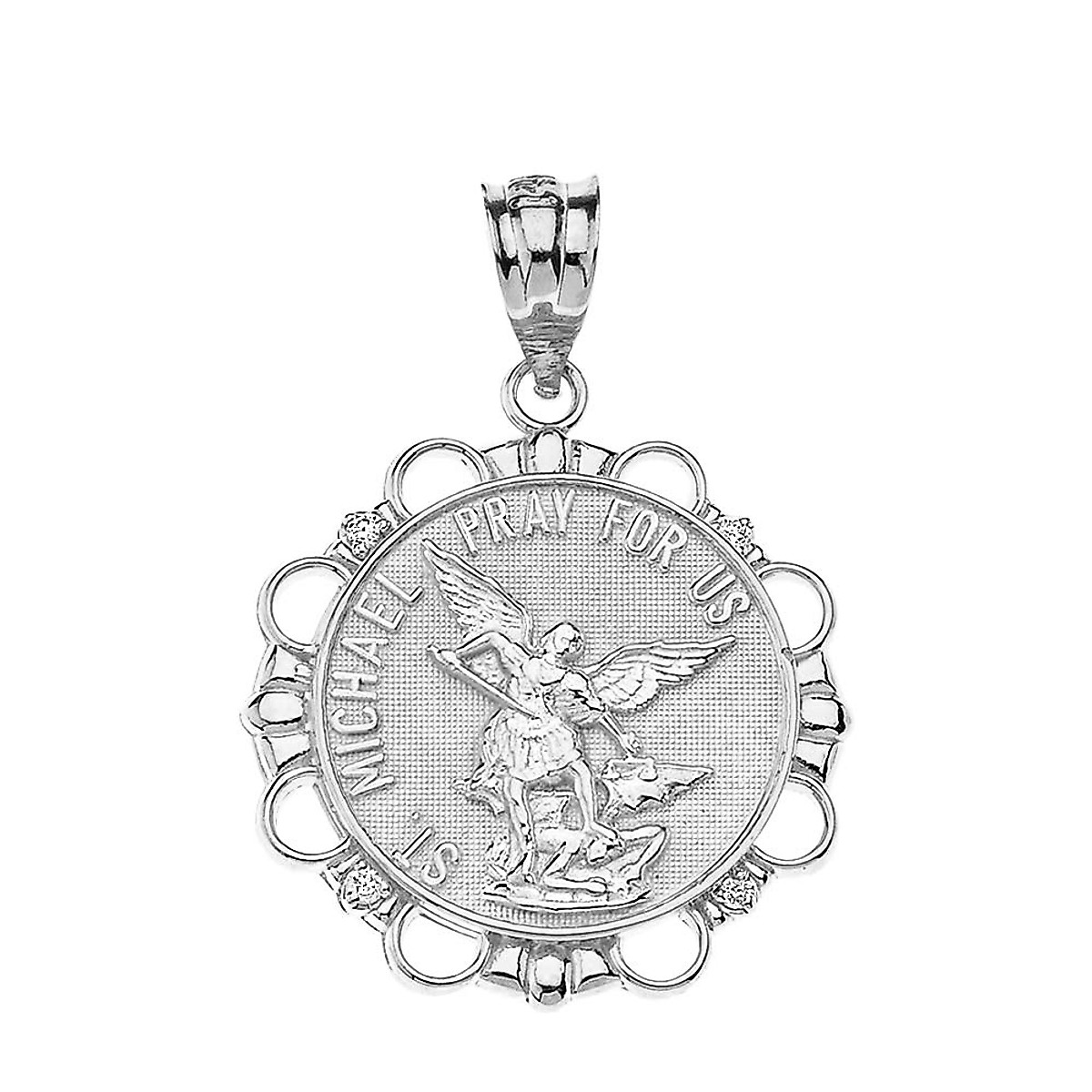 925 Sterling Silver Round St. Michael The Archangel Medal CZ Pendant