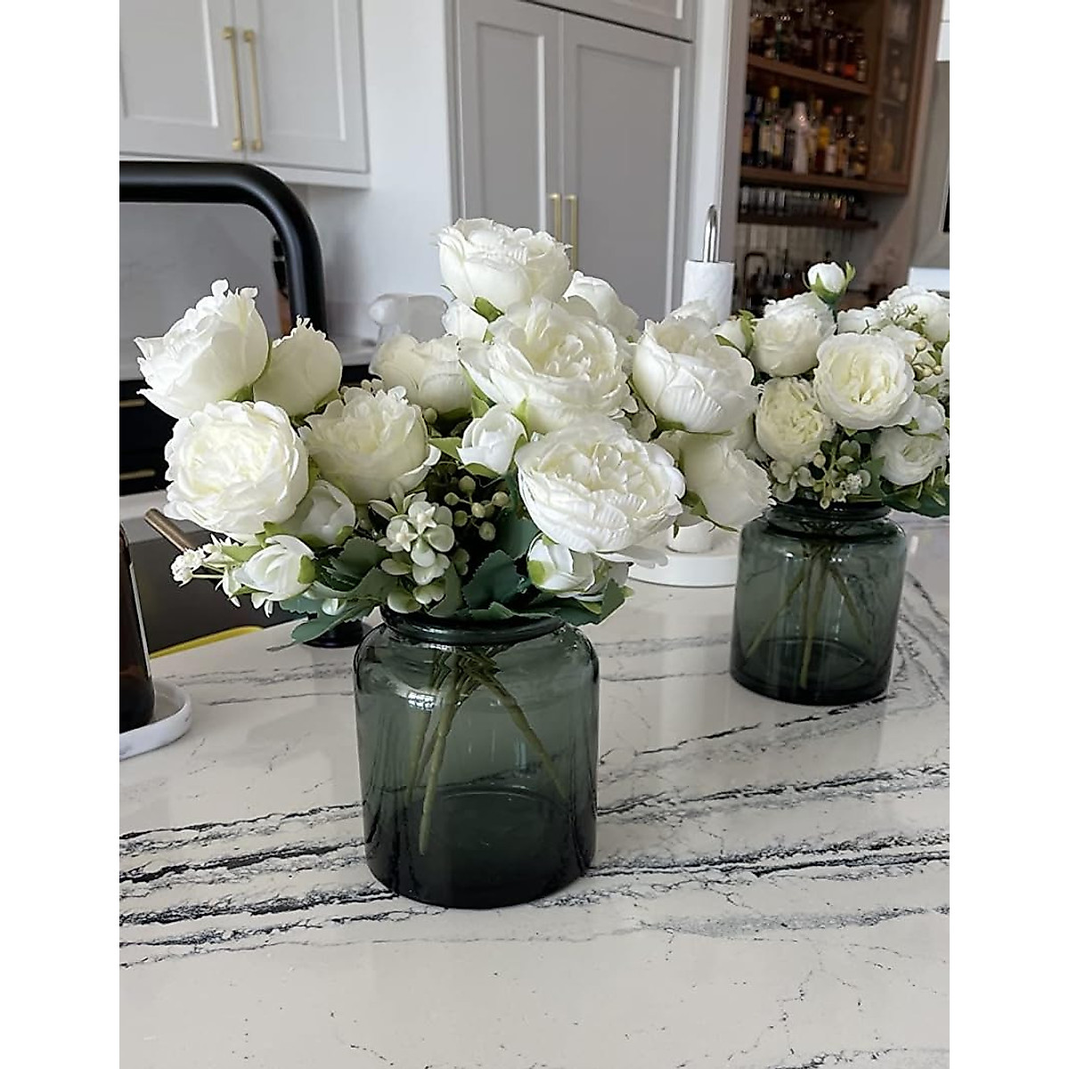 Artificial Peonies Silk Flowers, White Faux Peony Bouquet 4 Bundles Florals Arrangements Decor for Farmhouse Home Boho Wedding Table Centerpiece, Fake Plastic Flowers Bulk Vase Decoration (White)