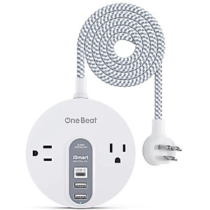 Power Strip Surge Protector with USB C - Extension Cord Flat Plug with 2 Widely AC Outlet and 3 USB, Small Desktop Charging Station with 5 ft Power Cord, Compact for Travel, Home and Office (490J)