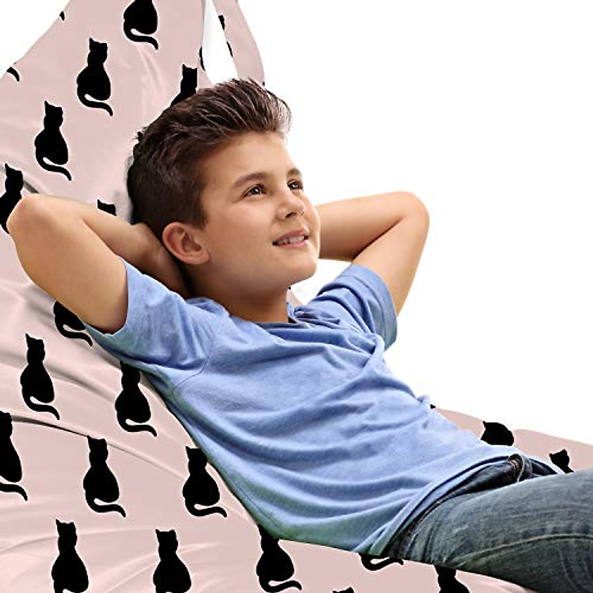 Ambesonne Cat Lounger Chair Bag, Black Cat Silhouettes on Pink Background Girlish Hand Drawn Art Simple Motifs, High Capacity Storage with Handle Container, Lounger Size, Pale Pink and Black