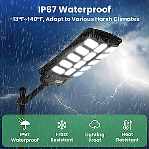 8000W Solar Street Lights Outdoor, Wide Angle Solar Powered LED Light Outside, 50000 mAh Hi-capacity Battery Flood Lamp Dusk to Dawn, Remote Control, Motion Sensor, IP67 Waterproof, Pole or Wall Mount