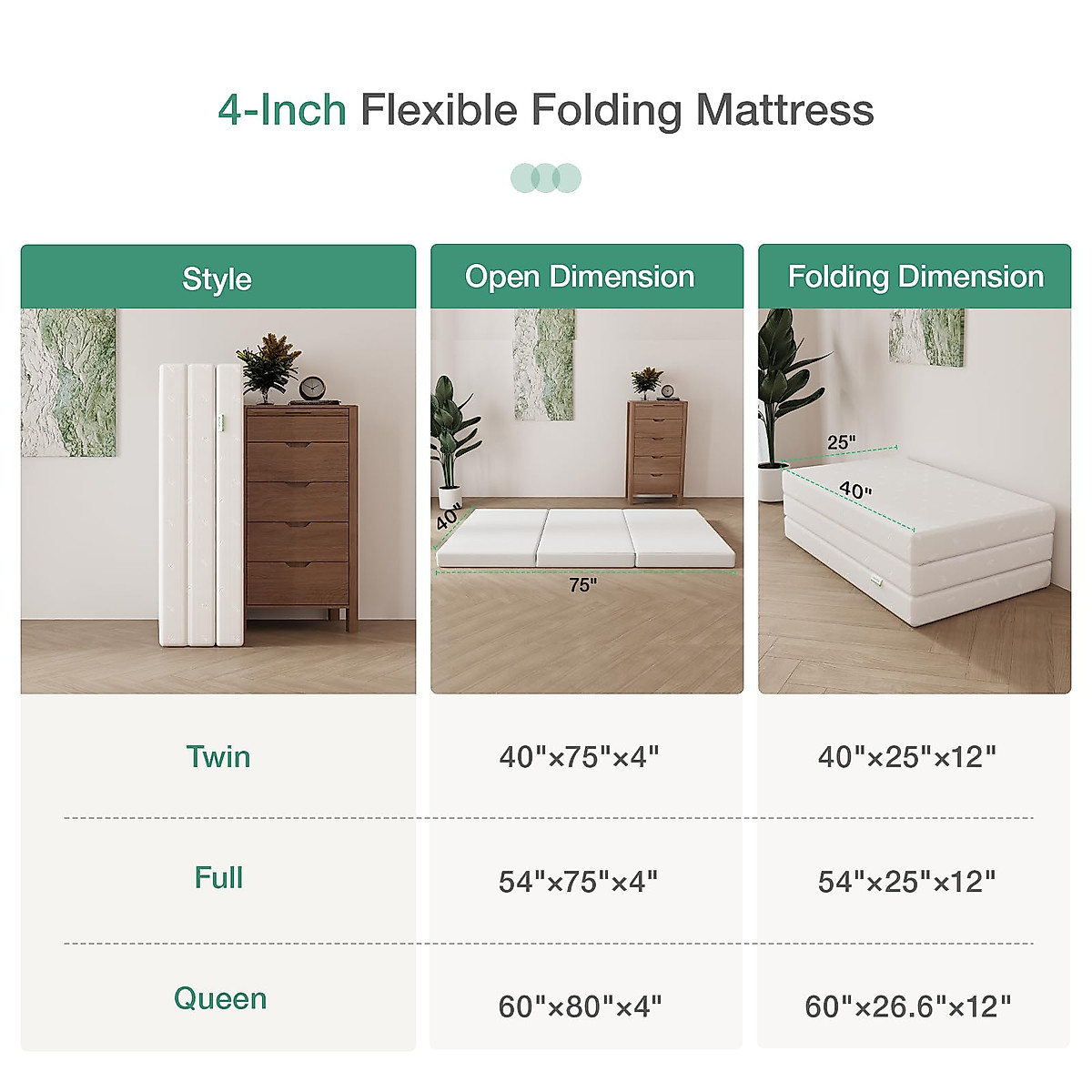 Novilla Folding Mattress, 4 Inch Twin Size Responsive Comfort Foam Trifold Mattress with Breathable & Washable Cover, Foldable Mattress Twin for Back Pain Relief, Suitable for Camping, Road Trip