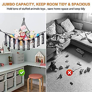 Jiuxqt Stuffed Animal Hammock toy organizers and Storage Boho Furniture Stuffed Animals Corner Hanging Kids Room Decor Hammock for Stuffed Animals Net Toy Hammock Toy Storage Black 1 Piece