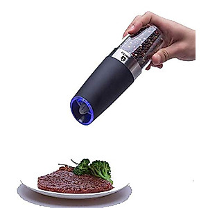 Gravity Electric Salt or Pepper Mill with Adjustable Coarseness, Automatic Pepper and Salt Mill Battery Powered with Blue LED Light,One Hand Operated by aLBeDo