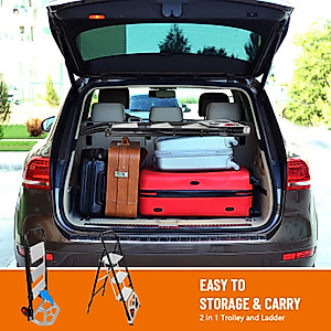 2 in 1 Aluminum Hand Truck & Ladder 3 Step Ladder Step Stool for Adults with Wide Anti-Slip Pedal and 6’’ Rubber Wheels, 330lbs Capacity Sturdy Steel Ladder Portable Steel Step Stool Dolly