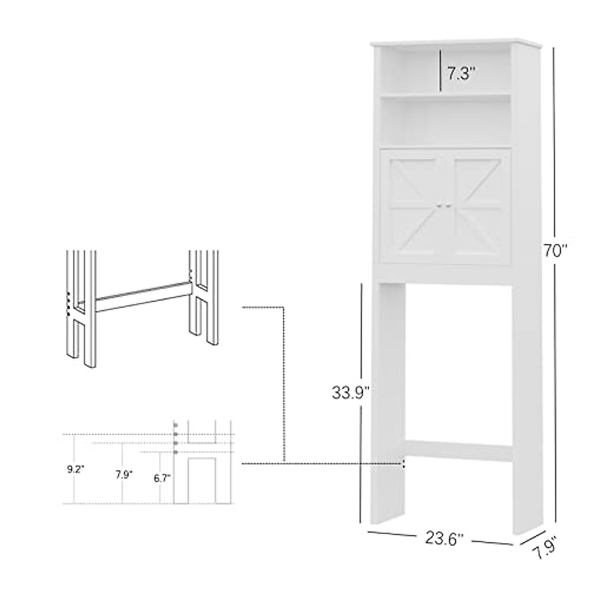 Reettic Tall Over The Toilet Storage with Two Doors, Free Standing Bathroom Space Saver with Inner Adjustable Shelf, Wooden Bathroom Cabinet Organizer Over Toilet, White BMGZ151W