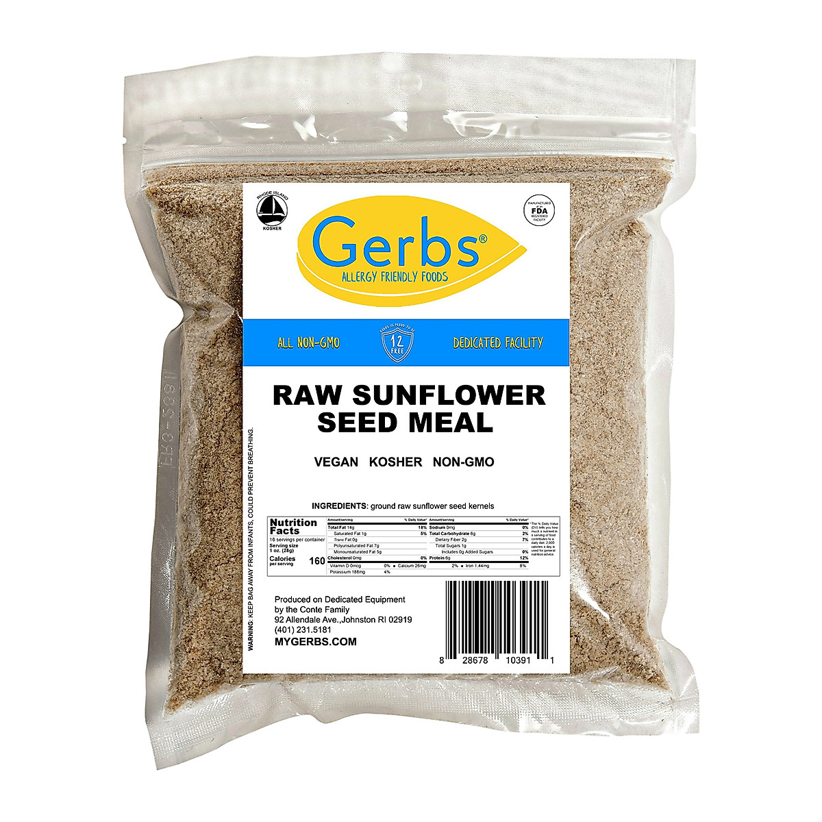 Ground Sunflower Seed Meal, 1 LB By Gerbs - Top 14 Food Allergy Free & NON GMO - Vegan & Keto Safe – Cold Milled Full Oil Seed Protein Powder