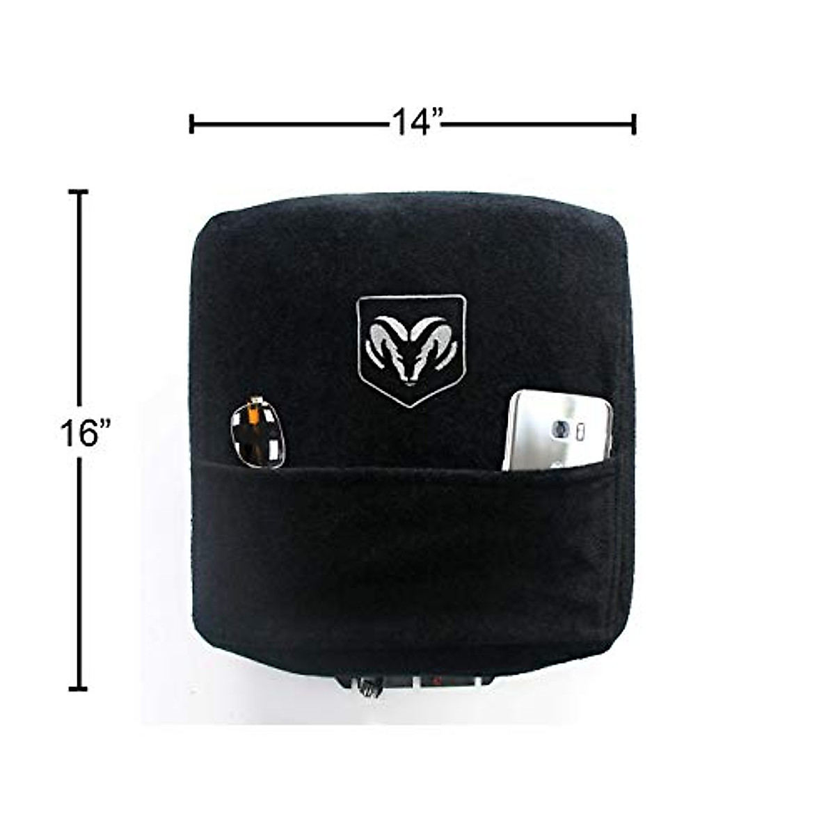 Seat Armour KADGRBSO04-14 Custom Fit Center Console Cover for Select Dodge Ram Models with Bucket Seats - (Black) (Officially Licensed Ram Embroidered Logo)