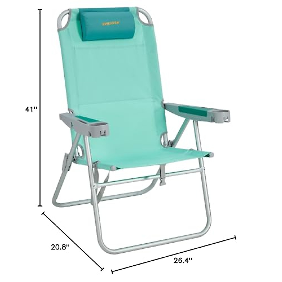 #WEJOY 17 in Oversized Beach Chair, 5 Adjustable Reclining Folding Backpack Beach Chairs for Adult, High Back Seat Chair with Bottle Opener,Handle Strap,Phone&Cup Holder for Camping Sand,300 Lbs