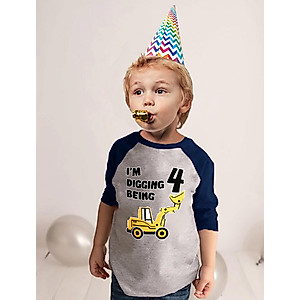 I'm Digging Being 4 4th Birthday Shirt Boy Kids 3/4 Sleeve Baseball T-Shirt 4T Blue