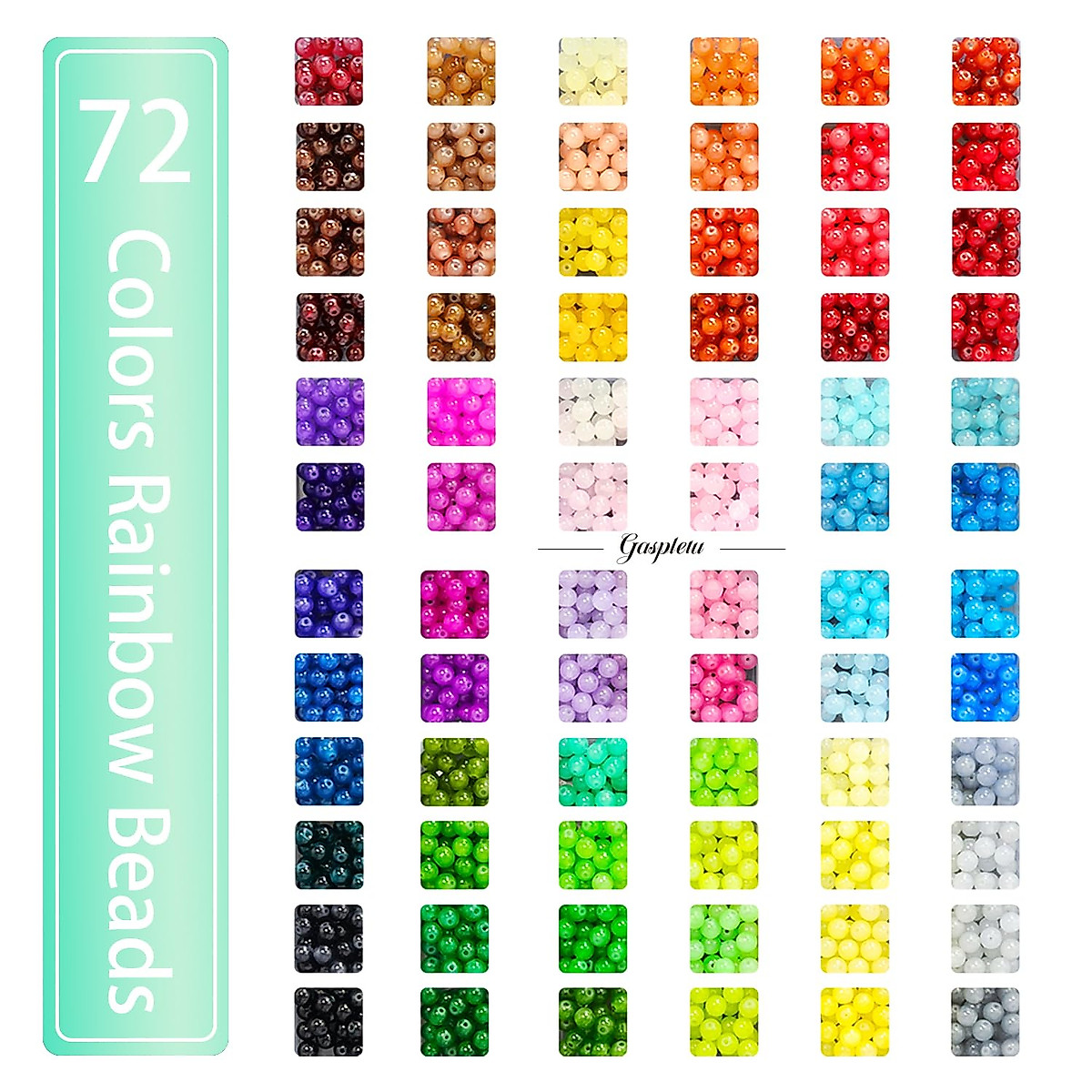 Gaspletu 1800PCS 8mm Glass Beads Bracelet Making Kit, 72 Colors Crystal Beads for Jewelry Making, 3 Box Round Beads Suitable for Beginners
