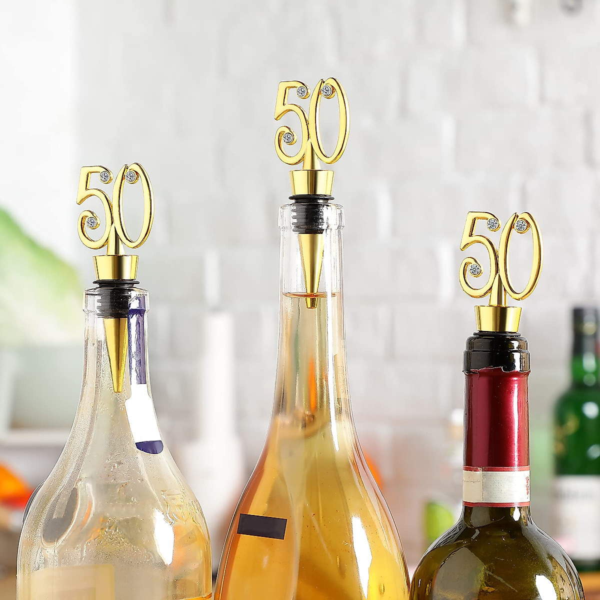 15 Pieces Birthday Wine Stopper for Birthday Party Favors Presents Zinc Alloy Silicone Wine and Beverage Bottle Stoppers Wedding Anniversary Souvenirs Decorations for Guests (50 Years Old)