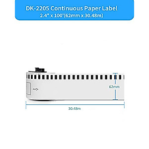 12 Rolls DK-2205 QL800 QL810W QL820NWB QL1100 Continuous Paper Label 2.4" x 100 Feet, Compatible with Brother QL Label Printers, Replacement for Brother DK-2205 Continuous Paper Lable Roll