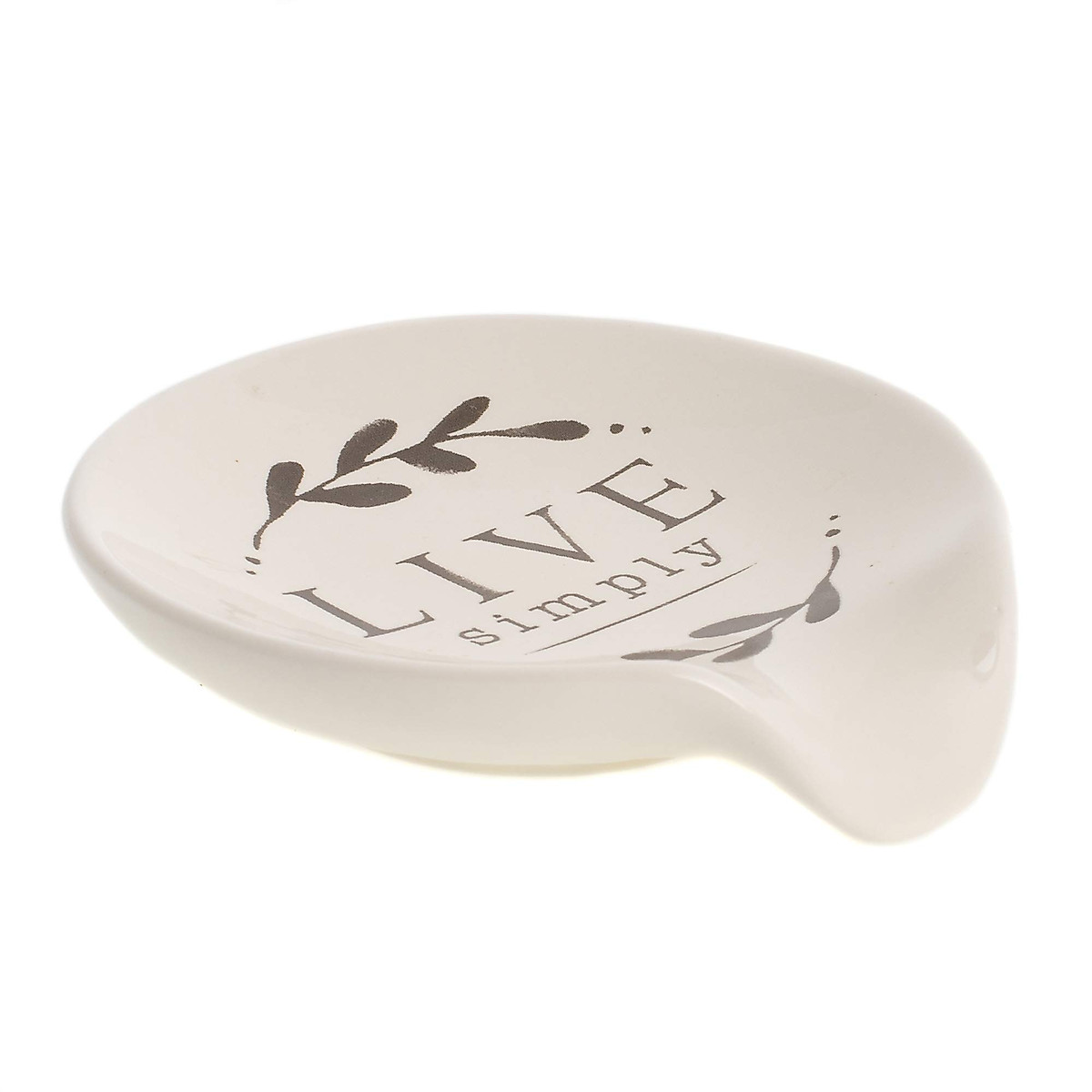 DEMDACO Live Simply Floral 4.5 x 4 Glossy White Ceramic Stoneware Kitchen Spoon Rest