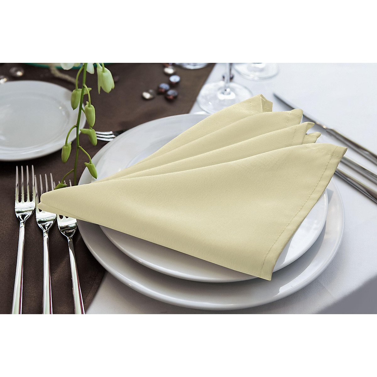 Utopia Home [24 Pack, Ivory] Cloth Napkins 17x17 Inches, 100% Polyester Dinner Napkins with Hemmed Edges, Washable Napkins Ideal for Parties, Weddings and Dinners