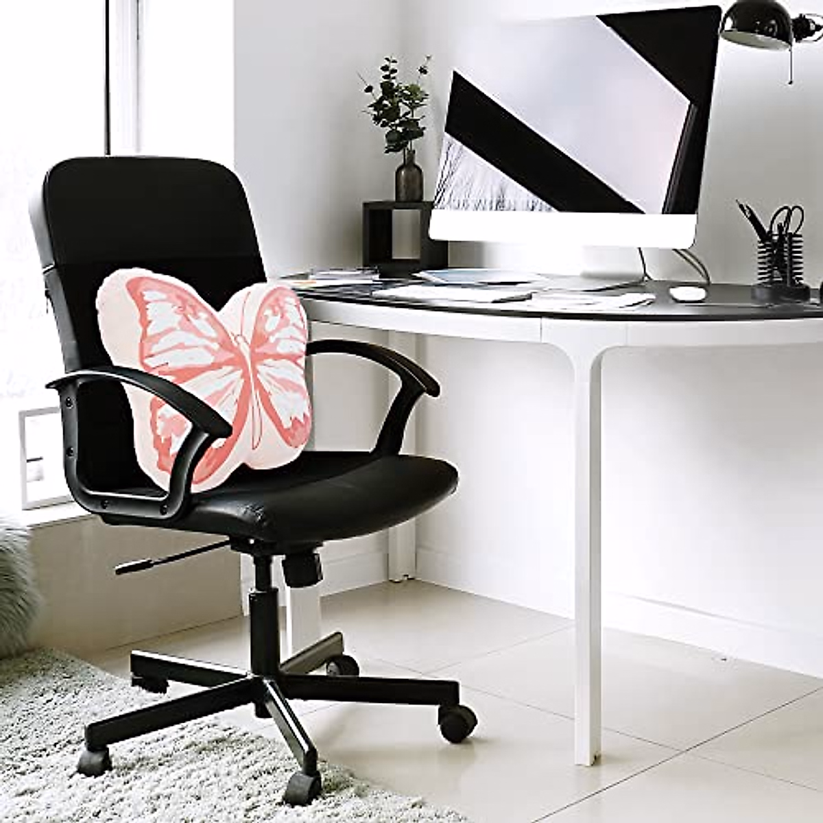 June Garden Decorative Plush Soft Cushion Butterfly Throw Pillow - 16 x 12 Inches - Pink