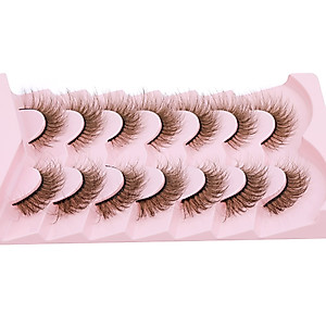 Mink Lashes Fluffy Brown False Eyelashes Natural Look Volume Wispy Cat Eye Lashes 15mm 7 Pairs Pack by FANXITON