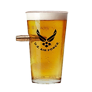 USAF Officially Licensed Air Force Pint Glass – Hand Blown Glasses – 50 Cal Design – Air Force Gifts – 16 Oz.
