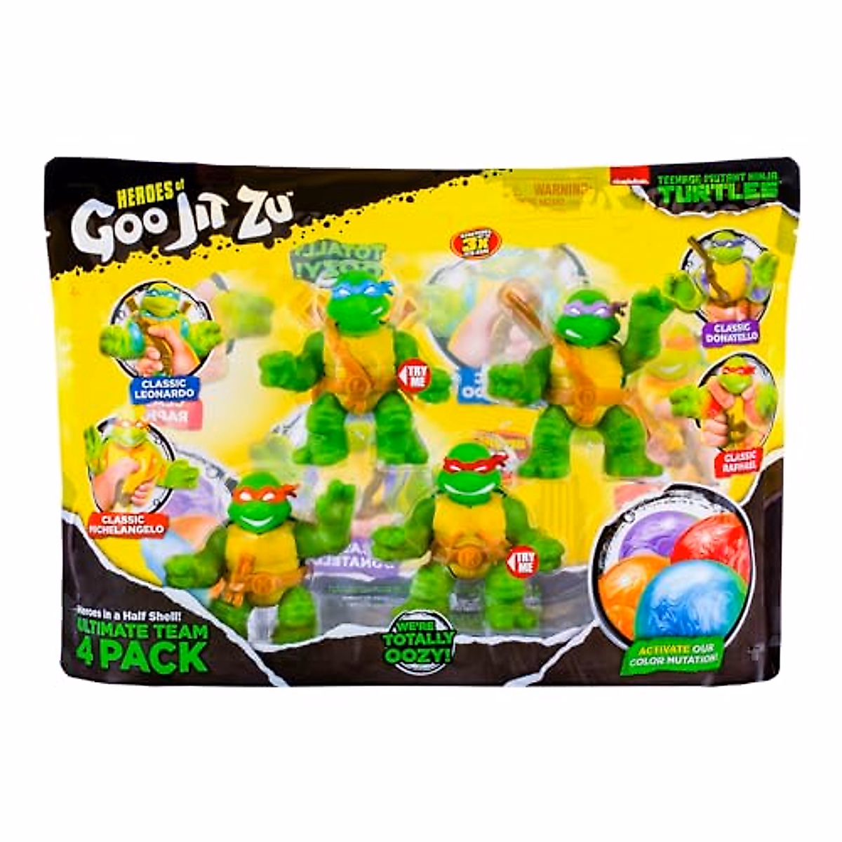 Heroes of Goo Jit Zu Teenage Mutant Ninja Turtles | 4 Pack | Super Oozy Toy Figures | Classic Donatello, Classic Michelangelo, Classic Leonardo & Classic Raphael | with Different Colored Mutations