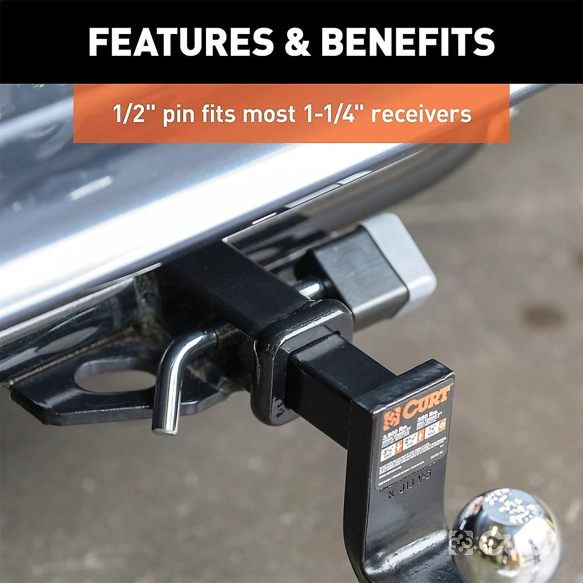 CURT 23020 Trailer Hitch Lock, 1/2-Inch Pin Diameter, Fits 1-1/4-Inch Receiver