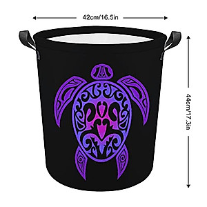Tribal Sea Turtle Foldable Laundry Basket Waterproof Hamper Storage Bin Bag with Handle 16.5"x 16.5"x 17"
