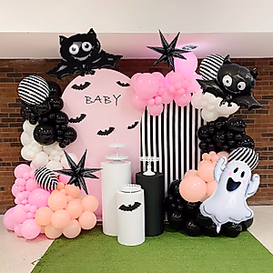 Pink black orange halloween balloon garland arch kit 136pcs with bat ghost foil balloons for girl baby shower happy boo day spooky one 1st birthday decorations