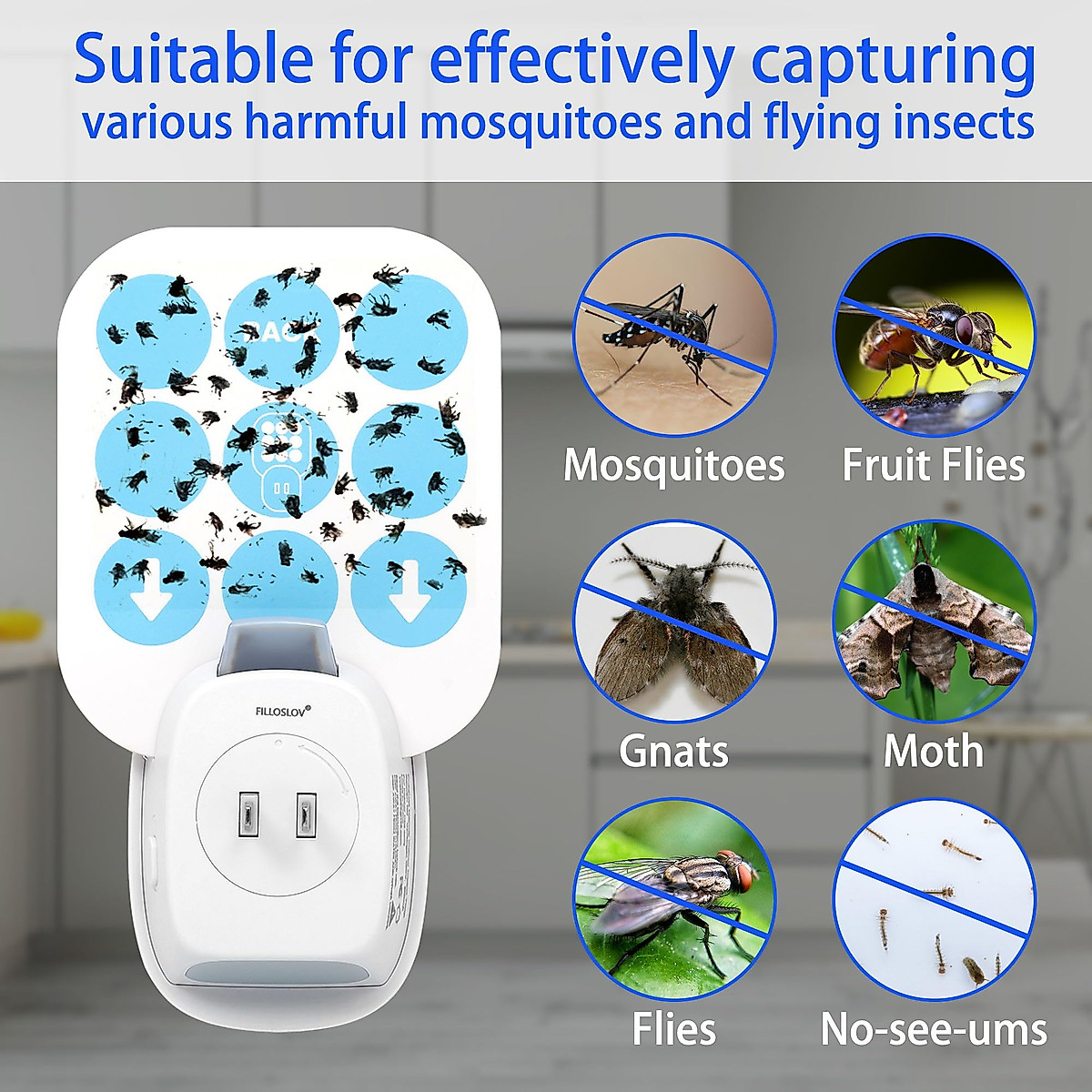 2 Pack Fly Insect Trap Plug & Mosquito Killer with Night Light & UV Attractant - Indoor Fruit Fly Traps for Gnat Moth- Fly Catcher Perfect for Home & Office,White ﻿DYT-M7