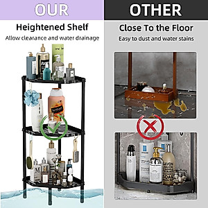 Corner Shower Caddy Standing, 3 Tier Shower Organizer Stand with 18 Hooks for Bathroom, Metal Corner Shower Shelf for Inside Shower, Bathtub, Floor Shower Shelves Rack Hang Towels, Matte Black