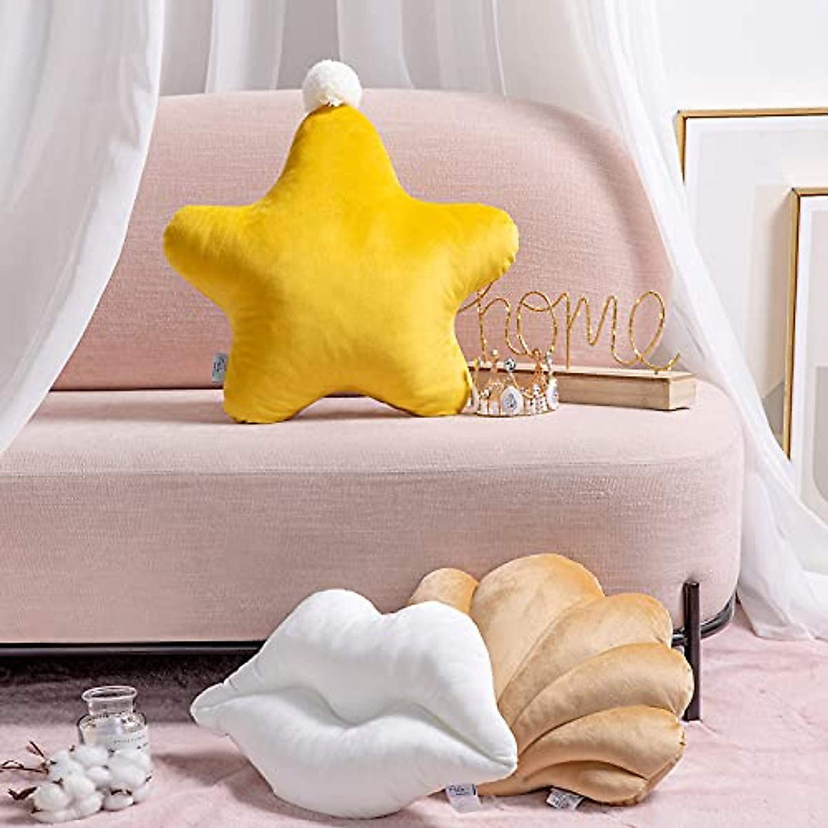 Ashler 3D Star Throw Pillows,Yellow Stars Pillows for Kids,Star Shaped Ultra Soft Velvet 18 X 18 Inches Throw Pillow, for Bedroom Room Home Decoration