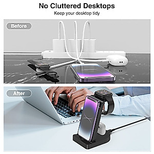 Charger Station for Apple Devices, 3 in1 Fast Charging Stand,iPhone Charging Dock Stand for i Watch Ultra/8/7/6/SE/5/4/3 and iPhone 14 13 12 11 Pro X Max XS XR 8 7 Plus 6s and Air Pods with Adapter