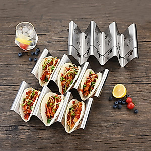 Taco Holders for Grill -Taco Holders Set of 4 Stainless Steel Taco Holder for Kids Taco Night - Premium Easy To Use and Clean Taco Stand For 3 Soft Hard Shell Tacos - Perforated with Bear Paw