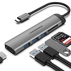 USB C Hub,YOCOWOCO USB C Splitter for MacBook Pro, 6 in 1 USBC to HDMI Multiport Adapter with 4K HDMI, 3 USB 3.0 Ports, SD/TF Card Reader, Hub Compatible with USB-C Laptops and Type C Devices