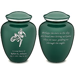 GetUrns Embrace Personalized Dirt Bike Adult Cremation Urn with Custom Text Engraving for Human Ashes for Funeral, Burial, Niche or Columbarium – 200 Cubic Inches –Urns for Ashes (_Green Double Sided)
