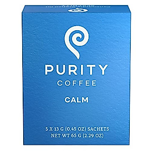 Purity Coffee CALM Decaf Medium Roast Organic Coffee - USDA Certified Organic Specialty Grade Arabica Single-Serve Packets - Third Party Tested for Mold, Mycotoxins & Pesticides - 5 ct Box