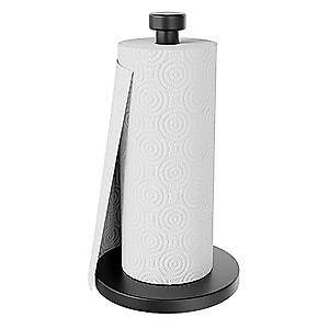 Waissdea Paper Towel Holder Countertop, Kitchen Paper Towel Roll Holder with Weighted Base, Free Standing Paper Towel Holder Stand for Standard or Jumbo-Sized Rolls，WPTH003BK，Black