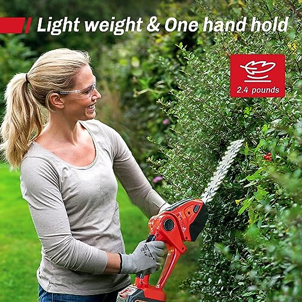 SCHTUMPA 21V 1260-RPM Cordless Grass Shears, 2-in-1 Mini Hedge Trimmer Cordless, Handheld Grass Trimmer Cordless, Electric Bush Trimmer Cordless, 2 Batteries and Charger Included,Red