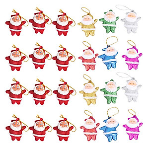BESPORTBLE 24pcs Mini Santa Claus Ornaments Glitter Santa Doll Pendant Xmas Tree Hanging Decoration for Christmas Tree Decorations Party Bag Filler Red Colorful