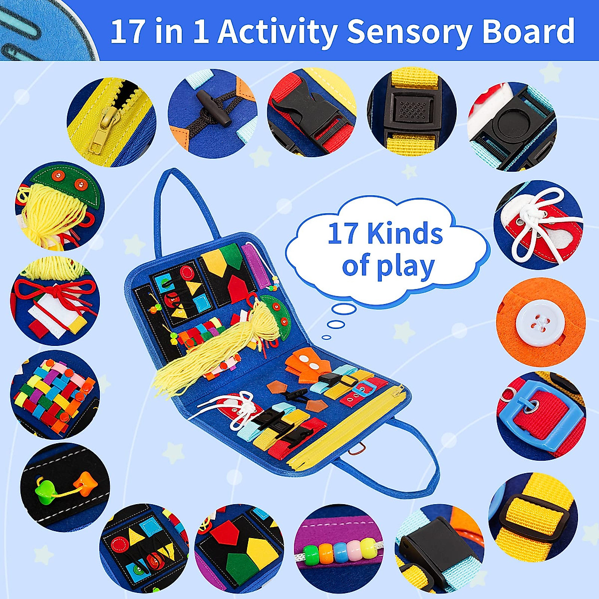 Rebala Busy Board Montessori Toys for Toddlers Sensory Toys Gifts for 1 2 3 4 Year Old Boys & Girls Preschool Toddler Activities Educational Travel Toy Learning Basic Dress Skills (Boy)