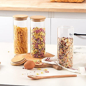 Glass Food Storage Containers 3Pcs (34oz*3), Airtight Food Jars with Bamboo Wooden Lids, Canister Set for Kitchen Counter, Pantry Organization Jar for Sugar Flour Cereal Candy Cookie Coffee Beans (34oz*3)