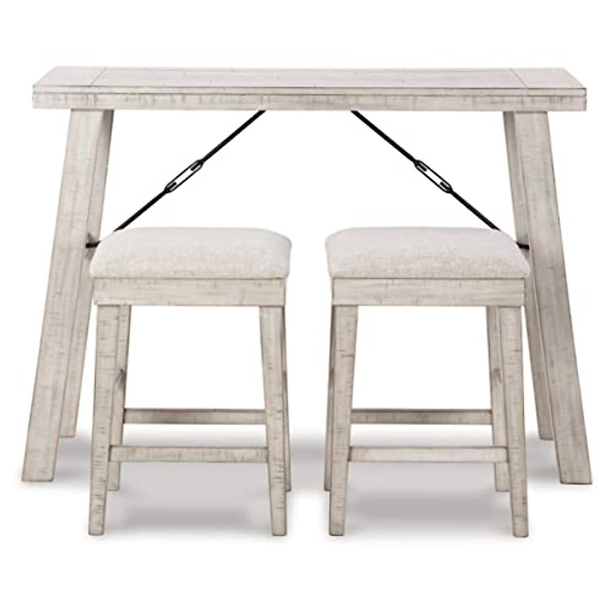 Signature Design by Ashley Carynhurst Coastal Counter Height Dining Table Set with Upholstered Bar Stools, Set of 3, White & Beige