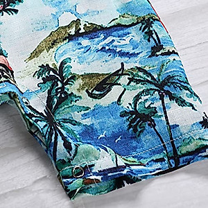 MHSH Baby Boys Hawaiian Shirts Romper Toddlers Button Down Short Sleeve Outfits Infant Kid Onesie Summer Beach Clothes(3-6M, blue)